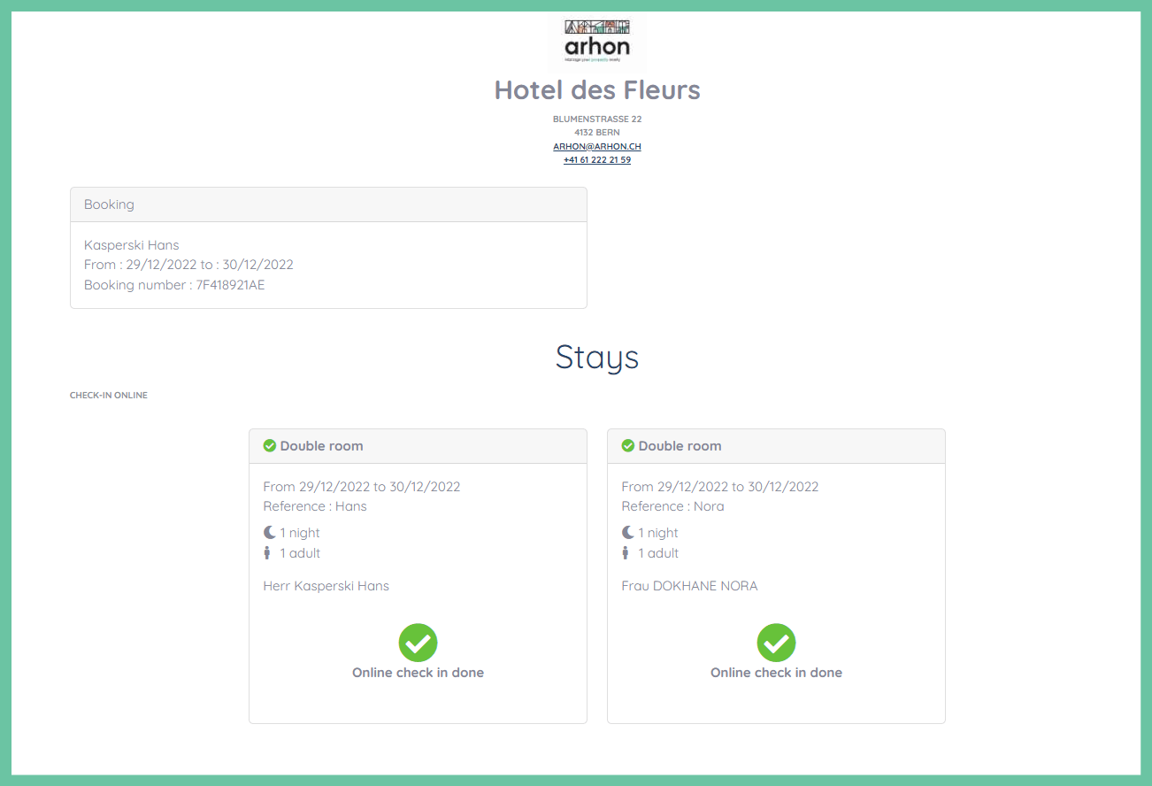 Fast check-in, Online check-in | Arhon